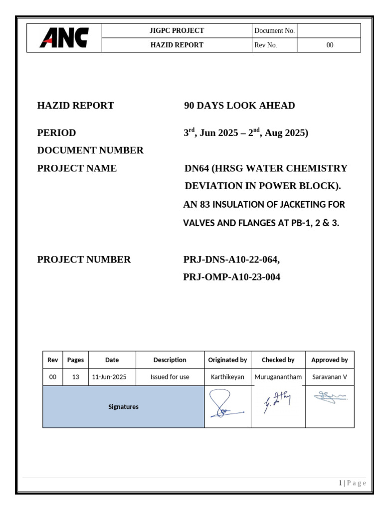 HAZID Report June 3rd - August 2nd 2025 R00 | PDF | Safety | Risk