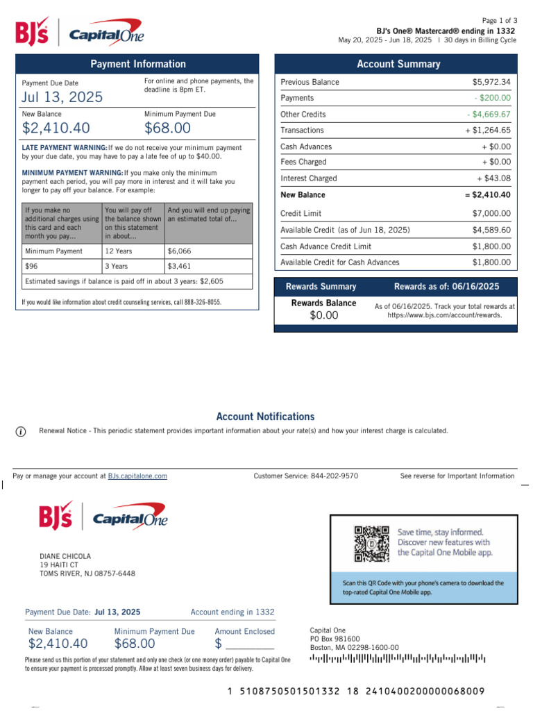 20250618-BJ's One Mastercard Card Statement-1332 | PDF | Credit Card ...