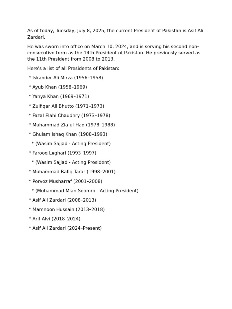 Current President of Pakistan: Zardari | PDF