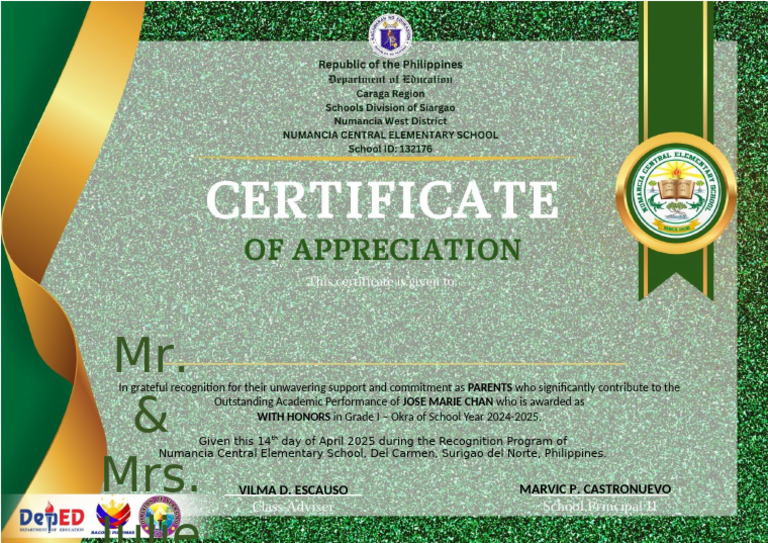 Certificate EOSY 2024 2025parents | PDF