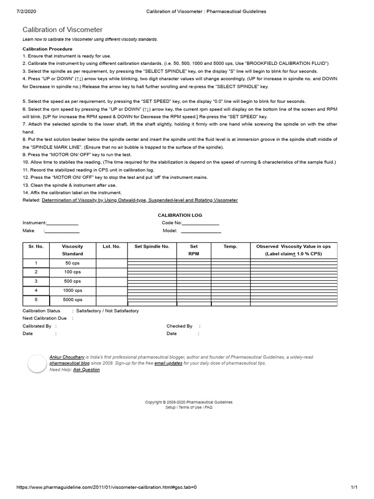 Viscometer Calibration Procedure Guide | PDF