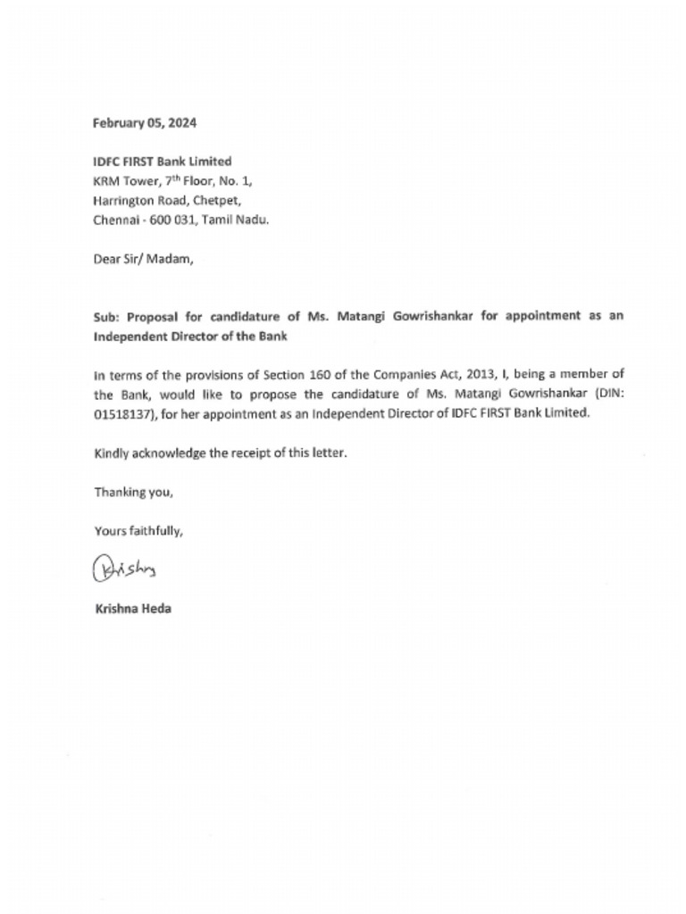 Letter Under Section 160 12-3-24 | PDF