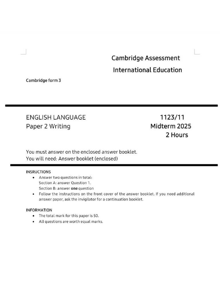 Cambridge Paper 2 Form 3 | PDF