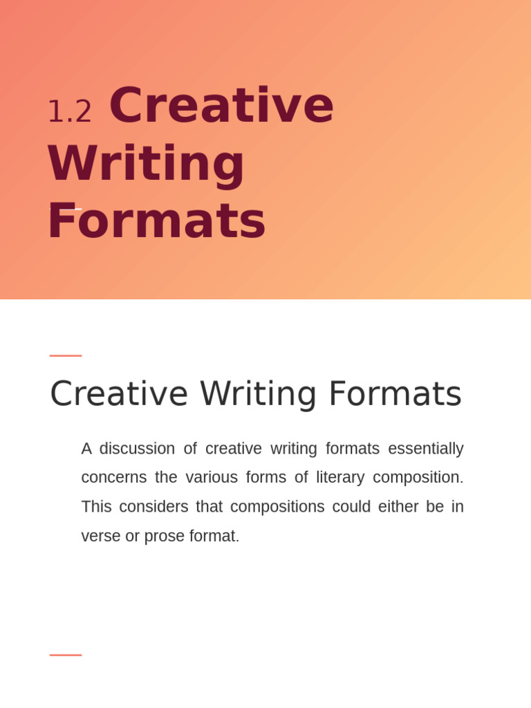 Lesson 1.2 Creative Writing Formats | PDF | Poetry | Prose