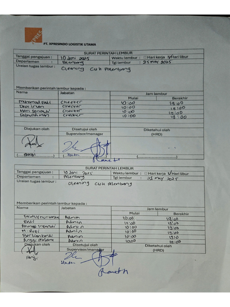 Form Lembur 25 May S-D 22 Juni 2025-20250624130529 | PDF