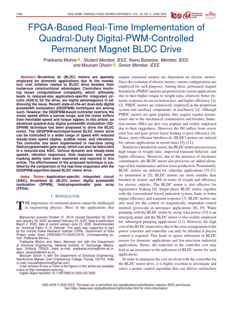 FPGA-Based Real-Time Implementation of Quadral-Duty Digital-PWM-Controlled Permanent Magnet BLDC ...