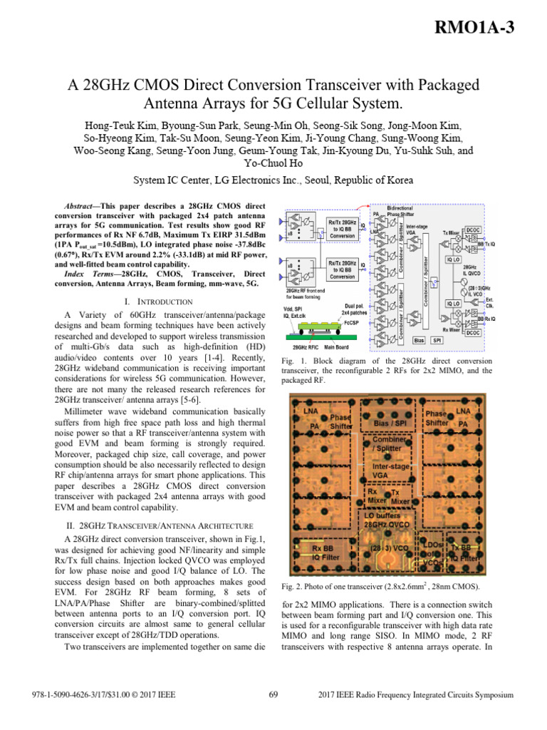 A 28GHz CMOS Direct Conversion Transceiver With Packaged Antenna Arrays ...