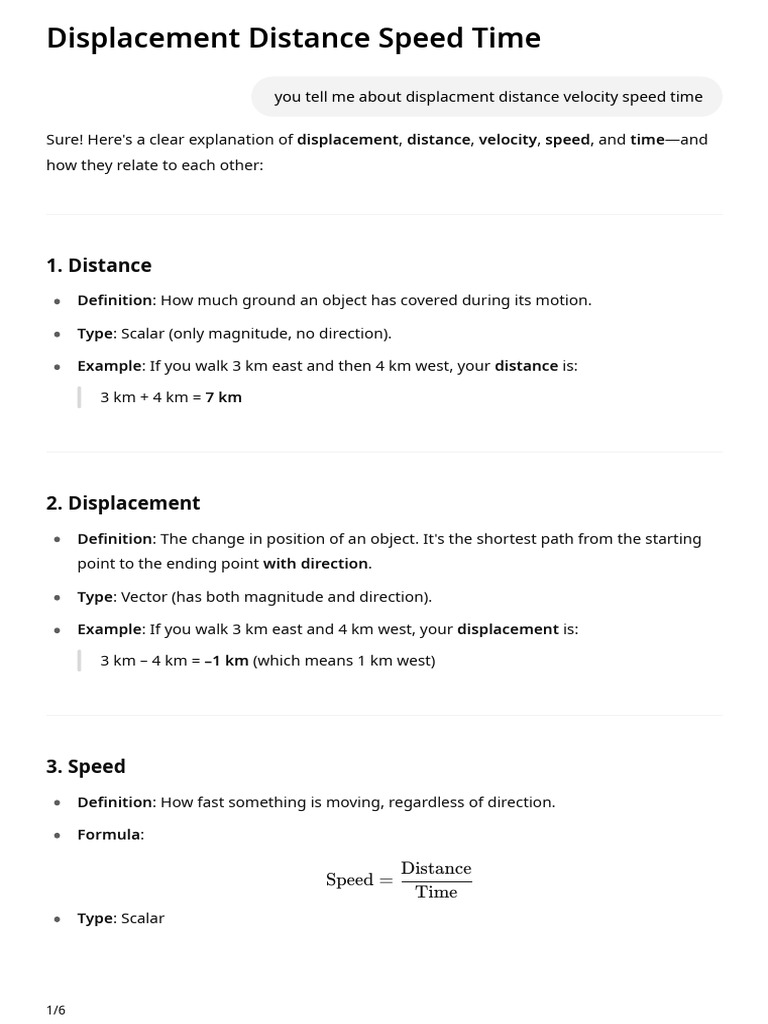 Displacement Distance Speed Time | PDF | Velocity | Speed