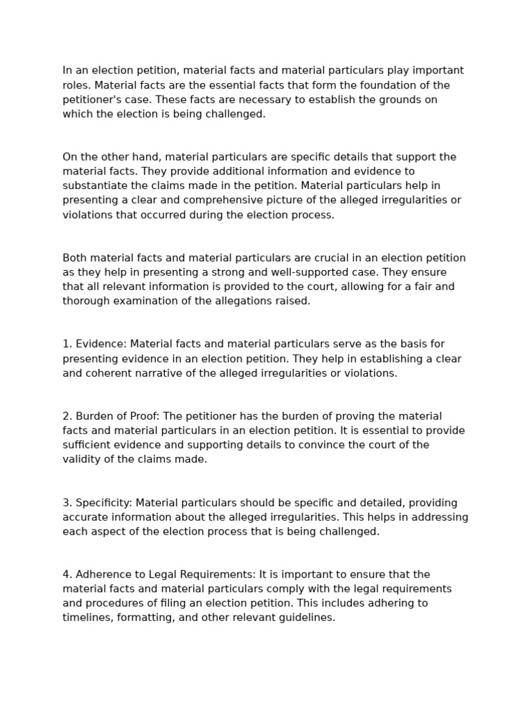 Material Facts in Election Petitions | PDF | Electoral Fraud | Elections