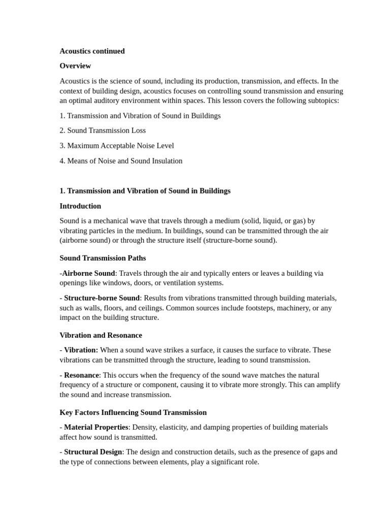 Acoustics Lesson Note 2 | PDF | Sound | Noise