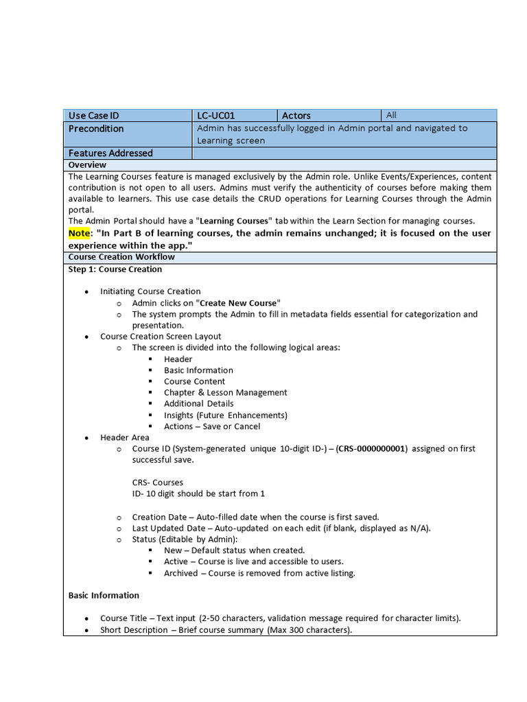 Use - Cases - Core-Learning Courses PartB - V0.1 | PDF | Narrative ...