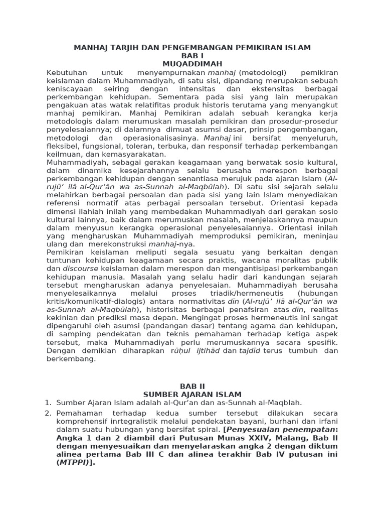 Manhaj Tarjih Dan Pengembangan Pemikiran Islam | PDF