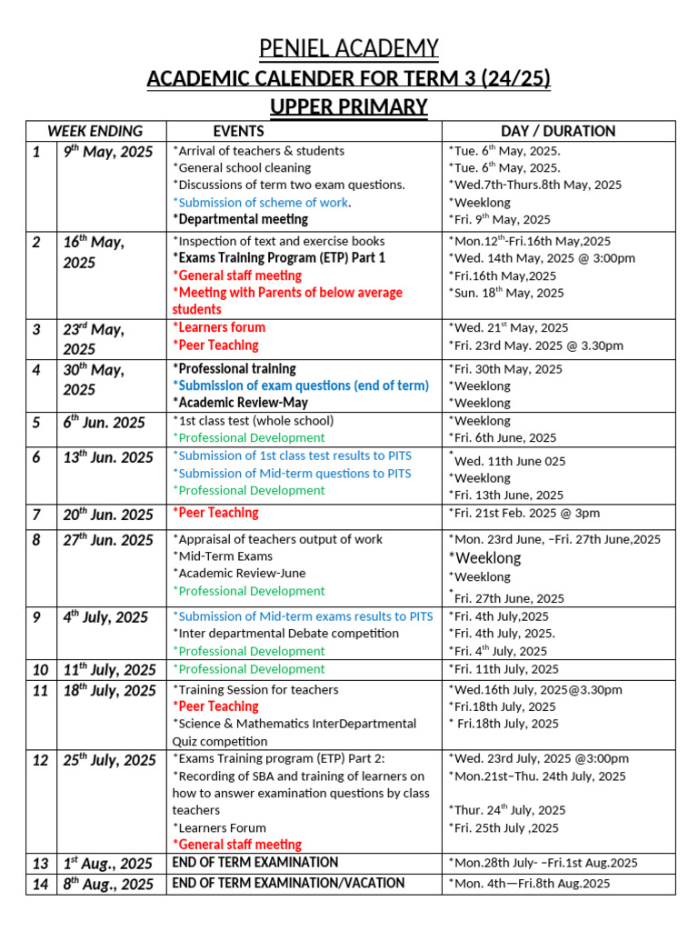 Term 3 Academic Calendar 2025 | PDF