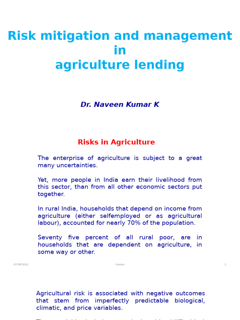 Risk Mitigation and Npa Management in Agri | PDF | Agriculture | Risk