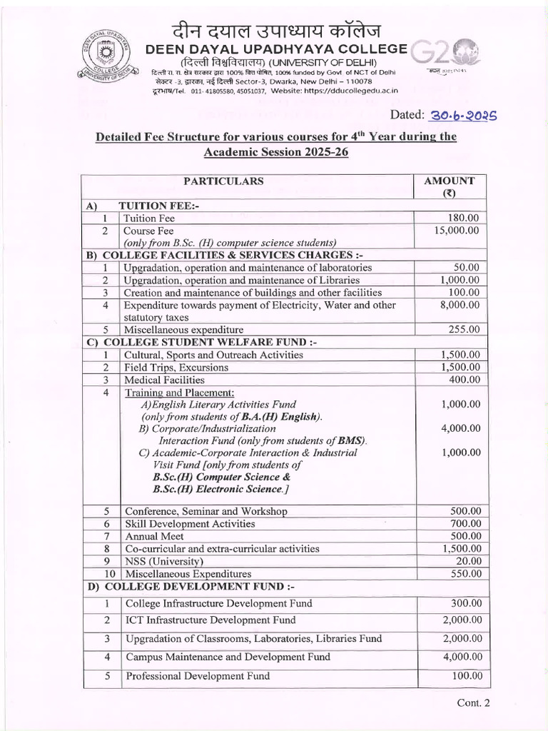 College Fee Structure 2025-26 4th Year Dated 30062025 | PDF