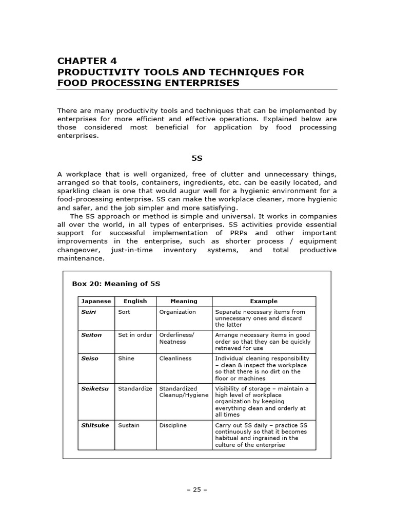 PRO 5S Productivity Tools For Food Processing | PDF