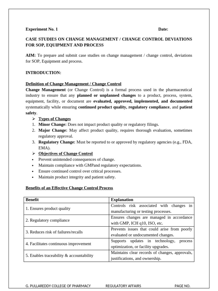 Experiment 1 Change Control | PDF | Verification And Validation | Audit