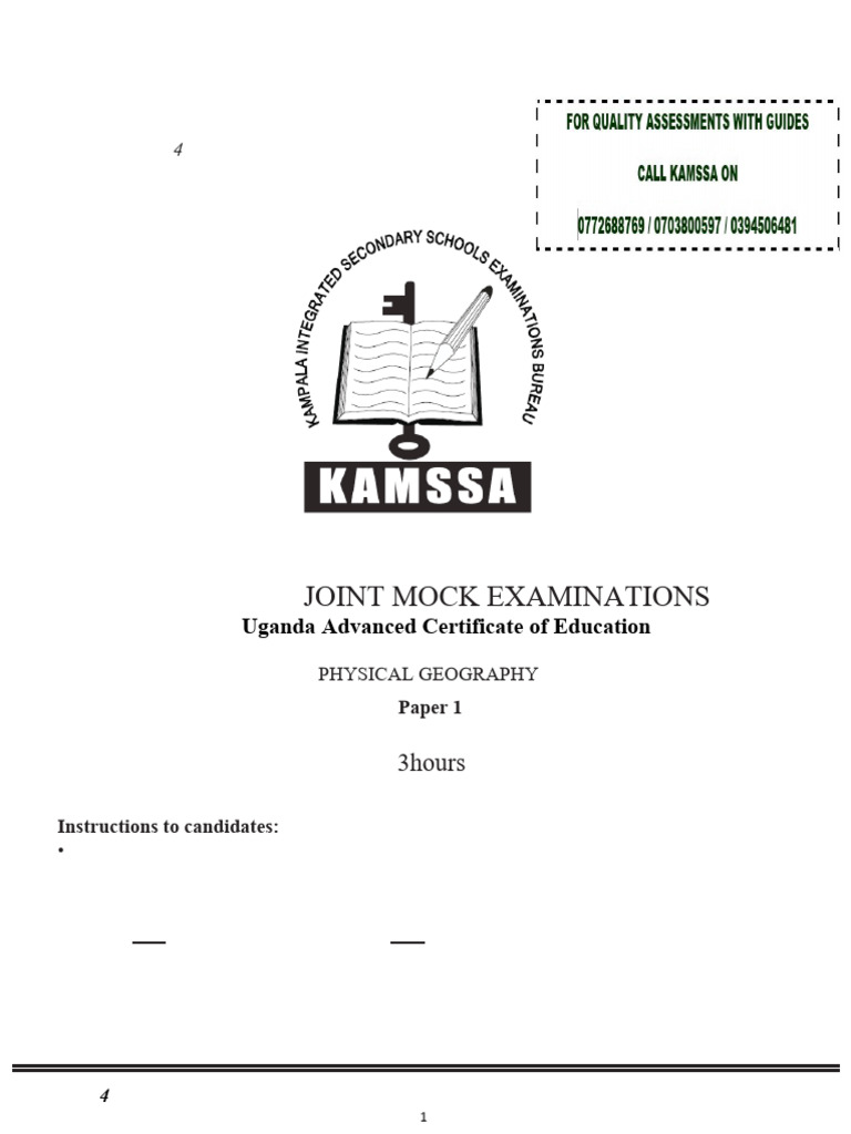 UACE Geography Paper 1 Mock Exam 2024 | PDF | Earth Sciences | Physical ...