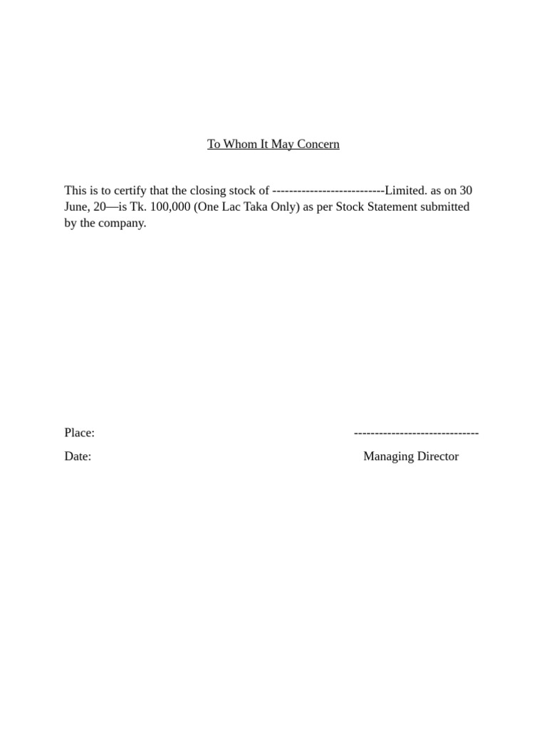 Closing Stock Certificate | PDF