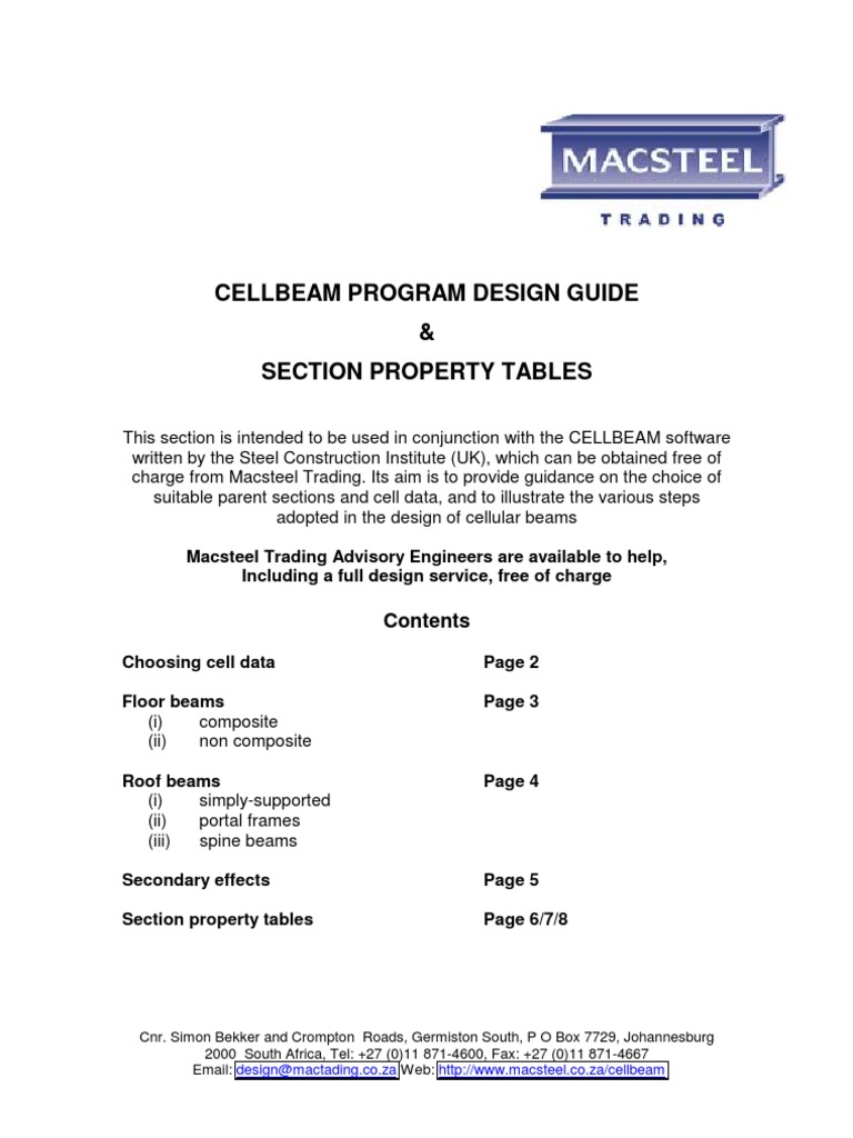 Cellbeam Program Design Guide & Section Property Tables | PDF | Bending ...