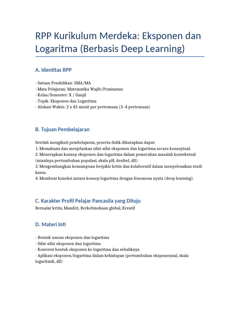 RPP Eksponen Logaritma DeepLearning | PDF