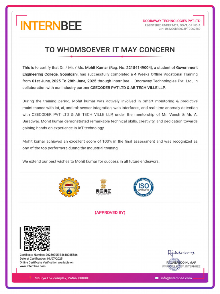 InternBee Certificate | PDF