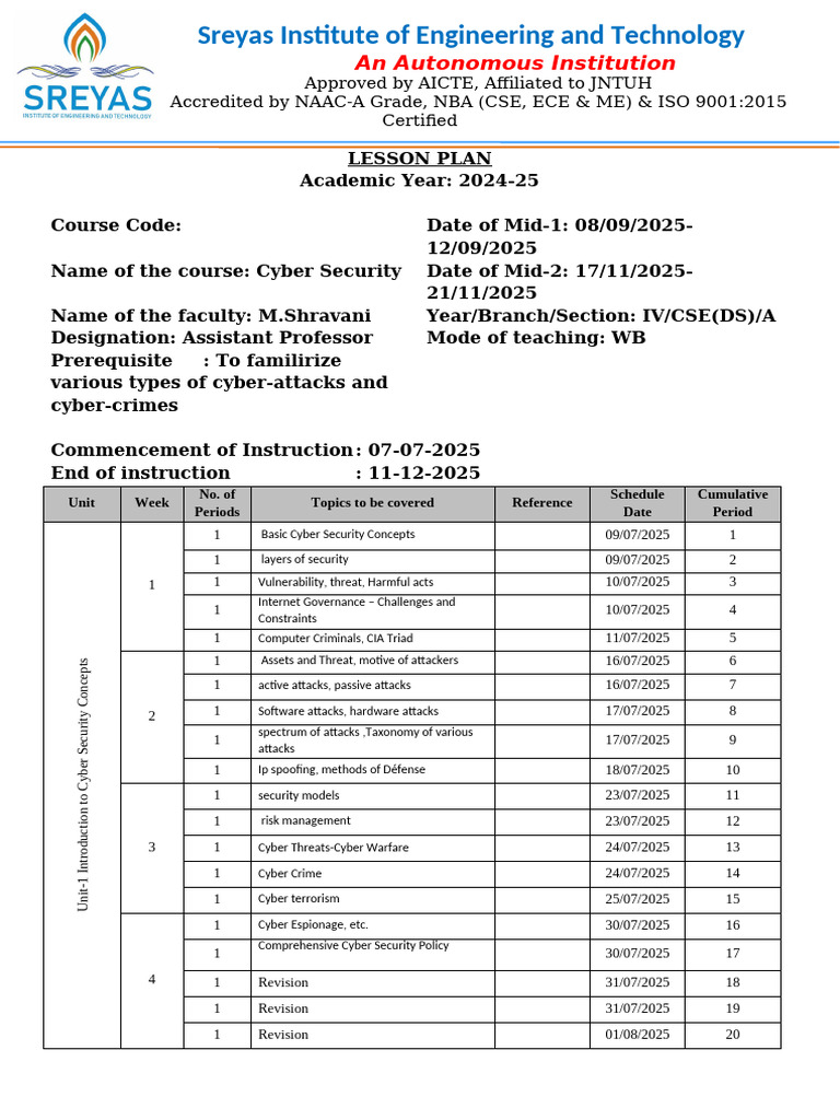Cyber Security Lesson Plan.1 | PDF | Security | Computer Security