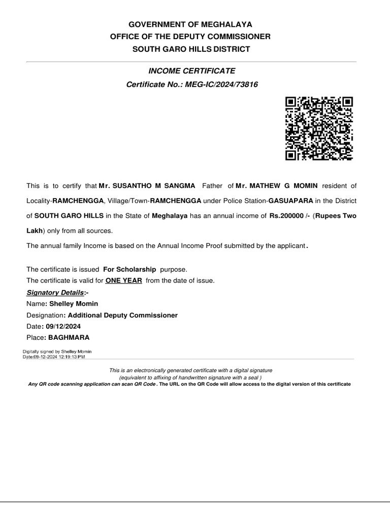 Income Certificate | PDF