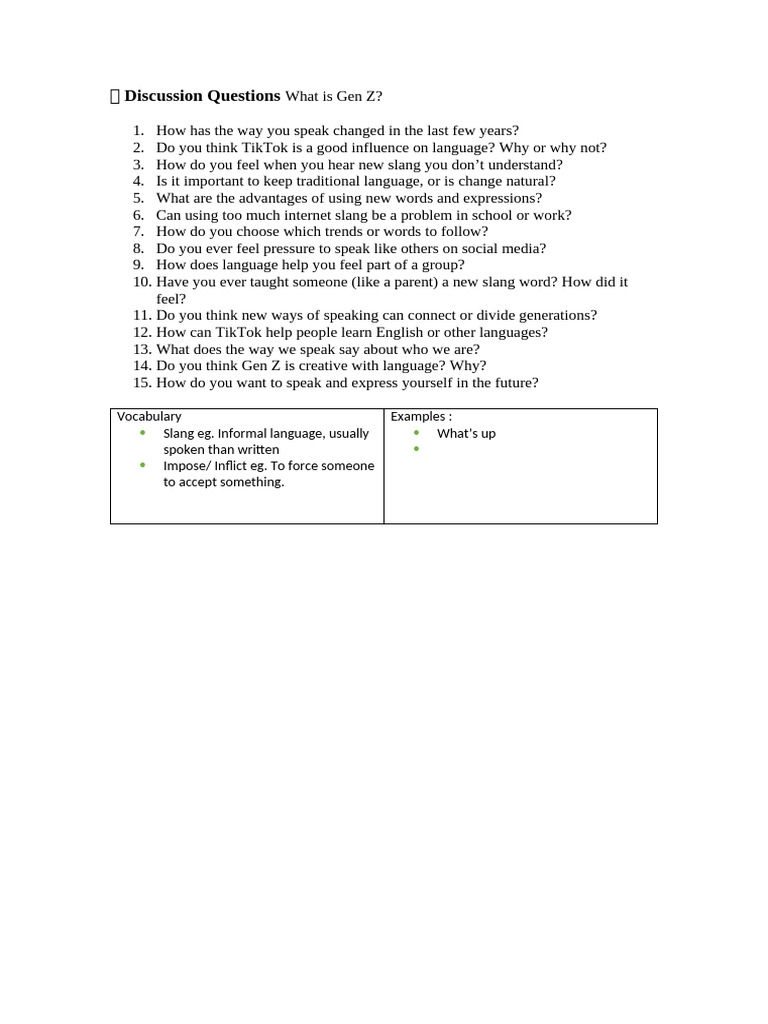 Discussing Questions - Gen Z | PDF