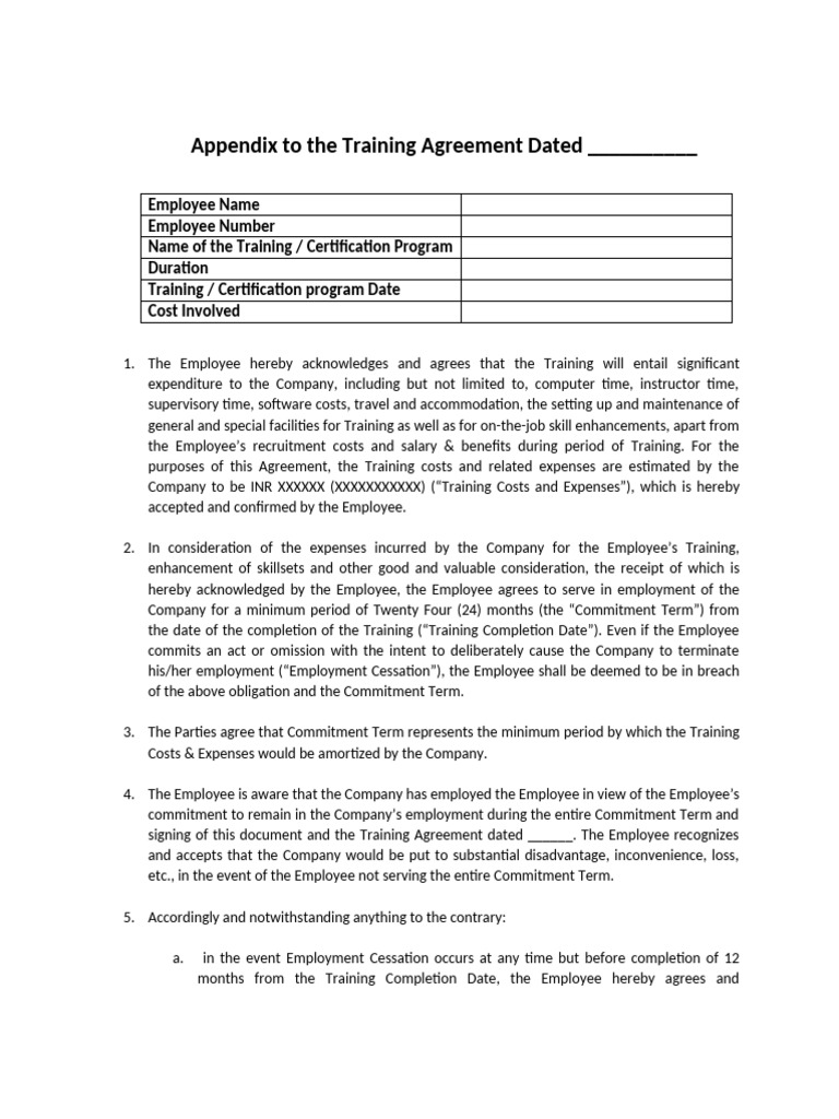 Appendix - Training Agreement - TrainingName - MMYYYY | PDF ...