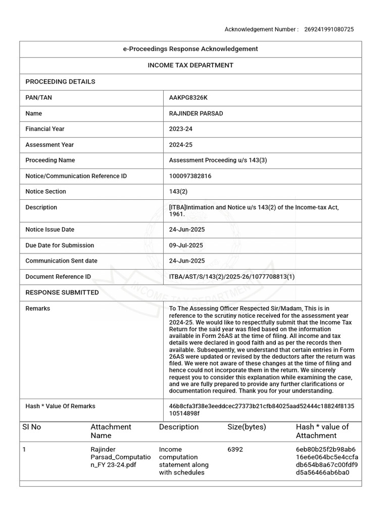 Acknowledgement - Notice Response | PDF