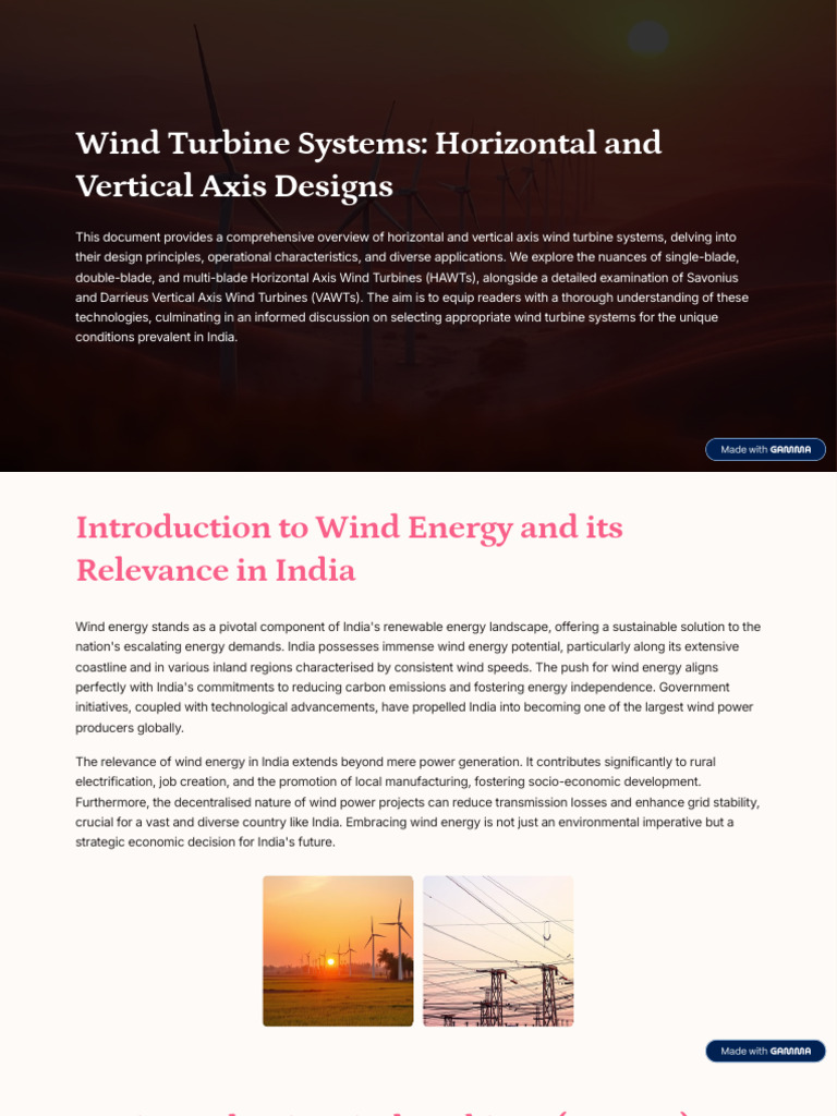 Wind Turbine Systems Horizontal and Vertical Axis Designs | PDF | Wind Turbine | Wind Power
