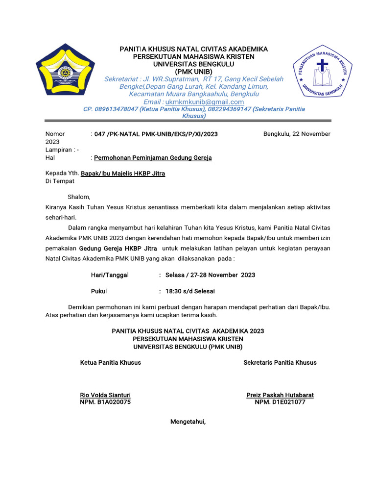 Contoh Surat Izin Peminjaman Gedung | PDF