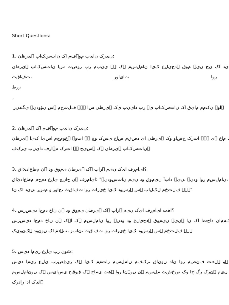 Nazriya Pakistan Answers | PDF