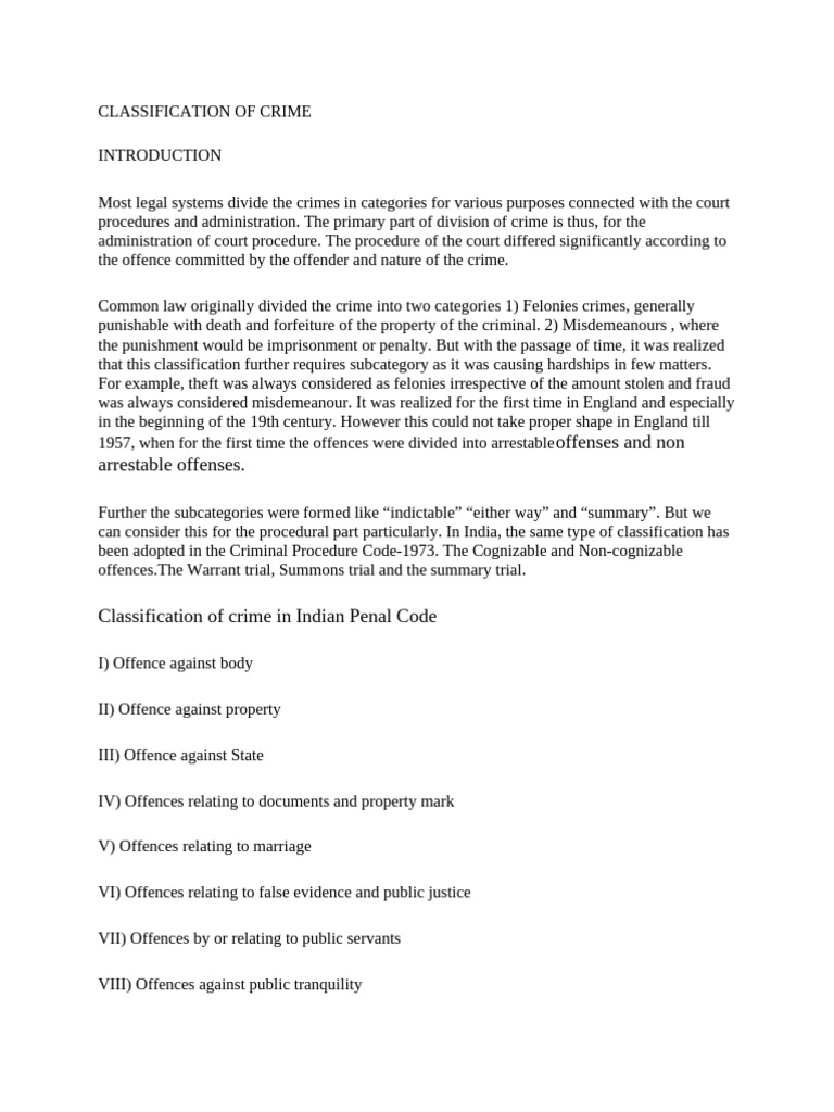 Classification of Crimes | PDF | Misdemeanor | Felony