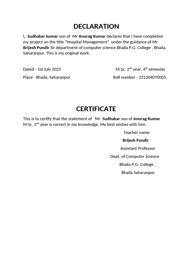 Declaration and Certificate of Me | PDF