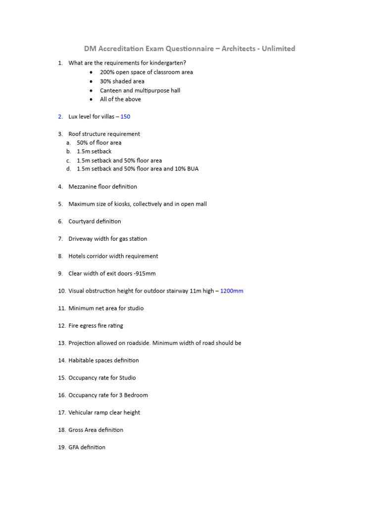 ARC DM Accreditation Exam Questionnaire - Architects - Unlimited - P1 | PDF