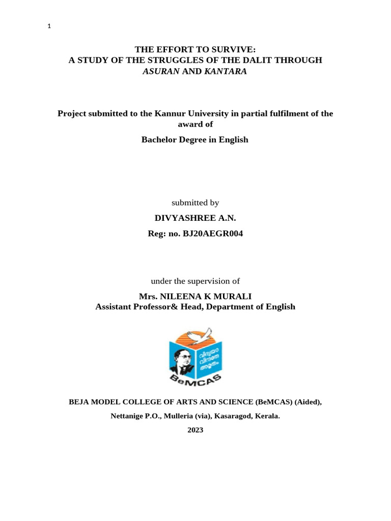 Divya - Project Final 1 1 | PDF | Dalit | Cost Of Living