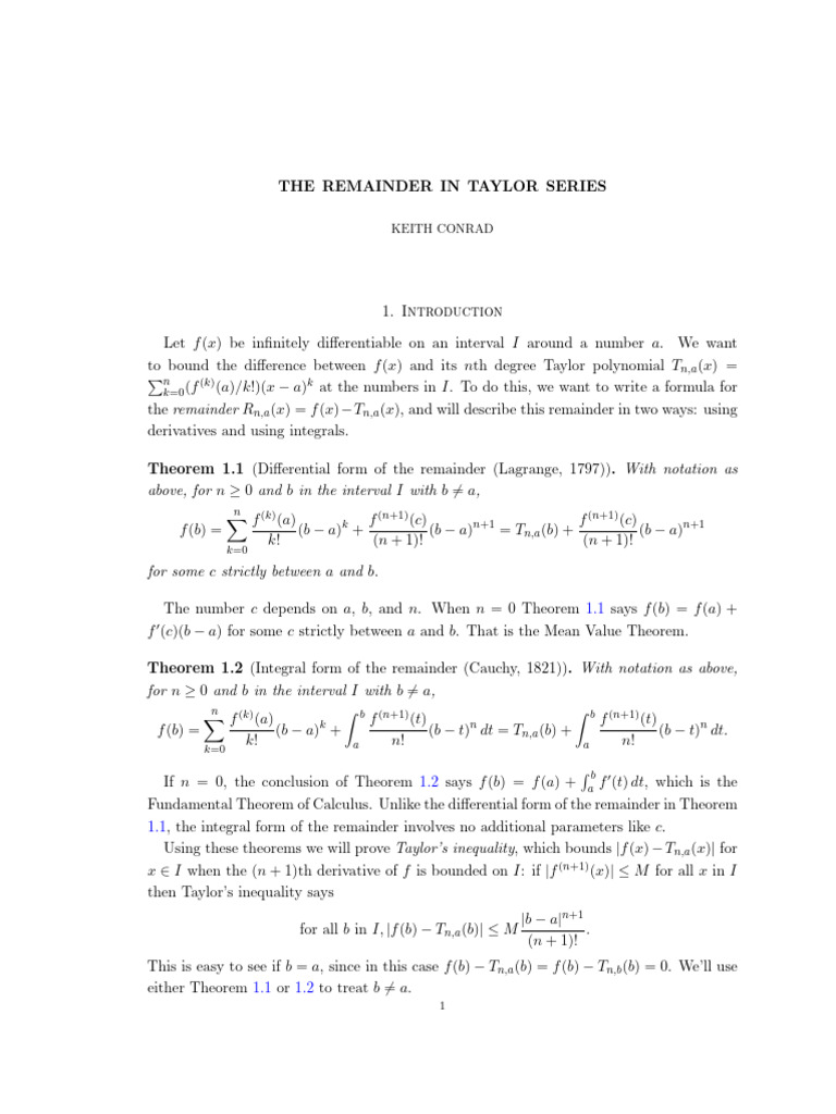Taylor Remainder | PDF | Integral | Power Series