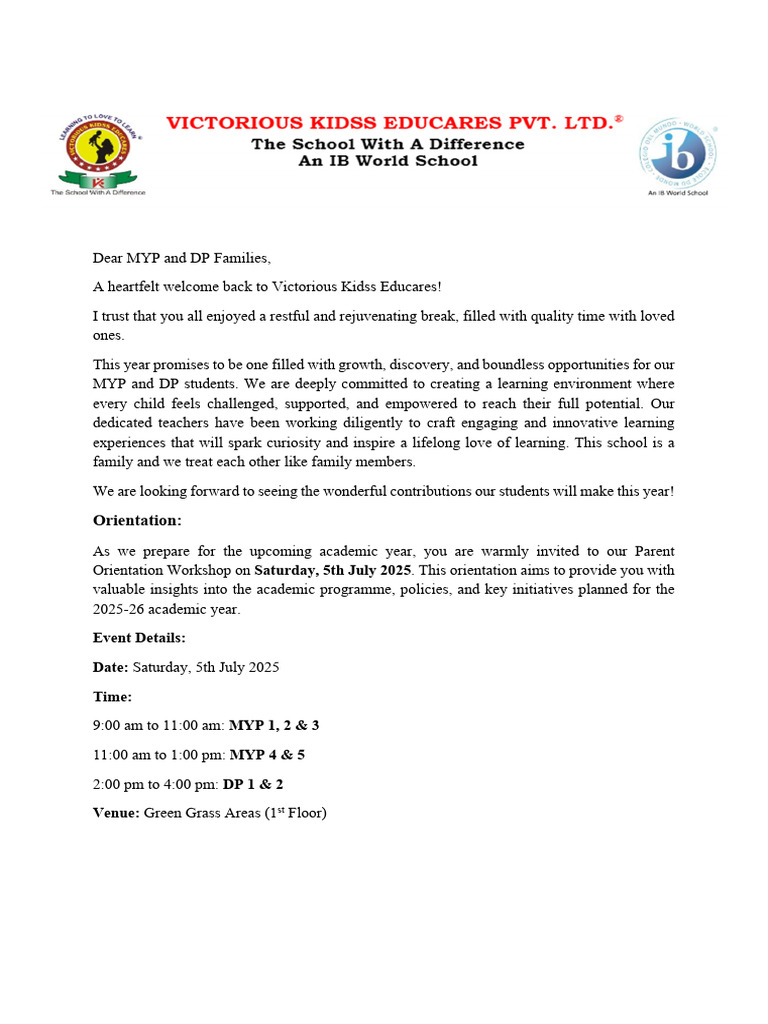 School Reopening Circular MYP & DP 5th July 2025 | PDF | Inquiry Based Learning | Teachers