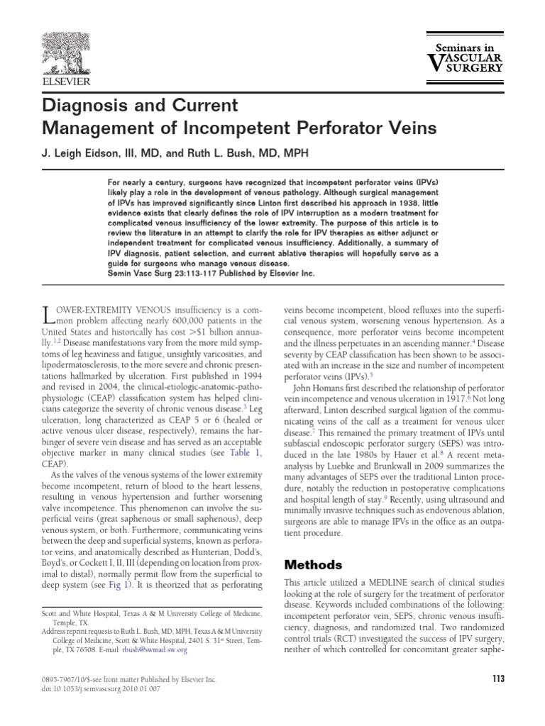 Diagnosis and Current Management of Incompetent Perforator Veins | PDF ...