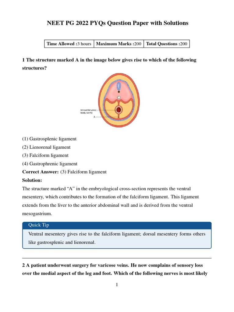 NEET PG 2022 PYQs Copy | PDF | Childbirth | Human Chorionic Gonadotropin