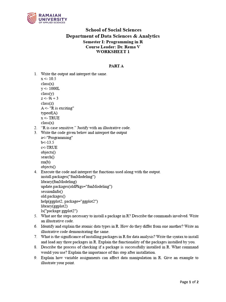 Worksheet1 ProgramminginR | PDF