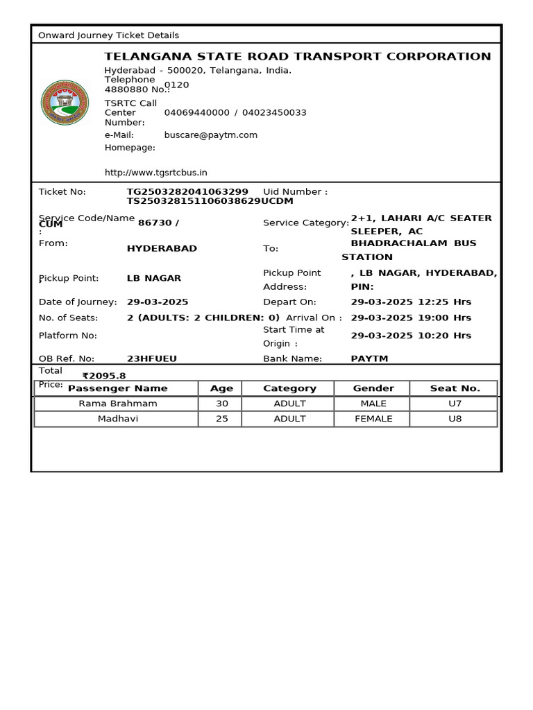 TSRTC | PDF | Identity Document | Transport