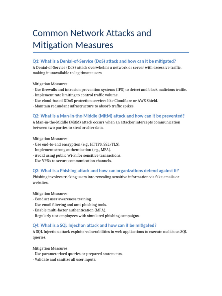 Network Attacks and Mitigation | PDF