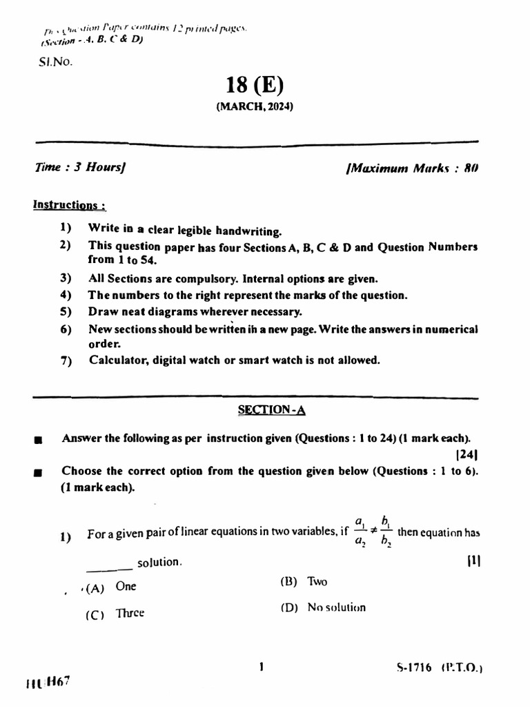 GSEB Class 10 Maths Paper 2024 | PDF | Circle | Quadratic Equation