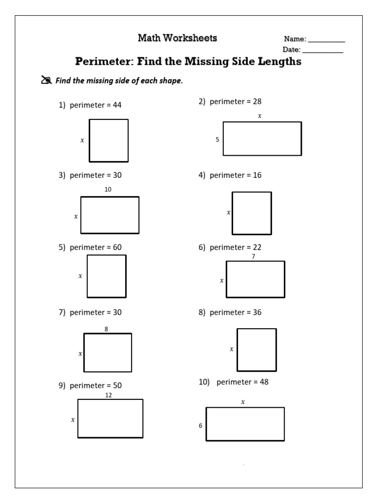 In 4 Perimeter Find The Missing Side Lengths WS4 | PDF