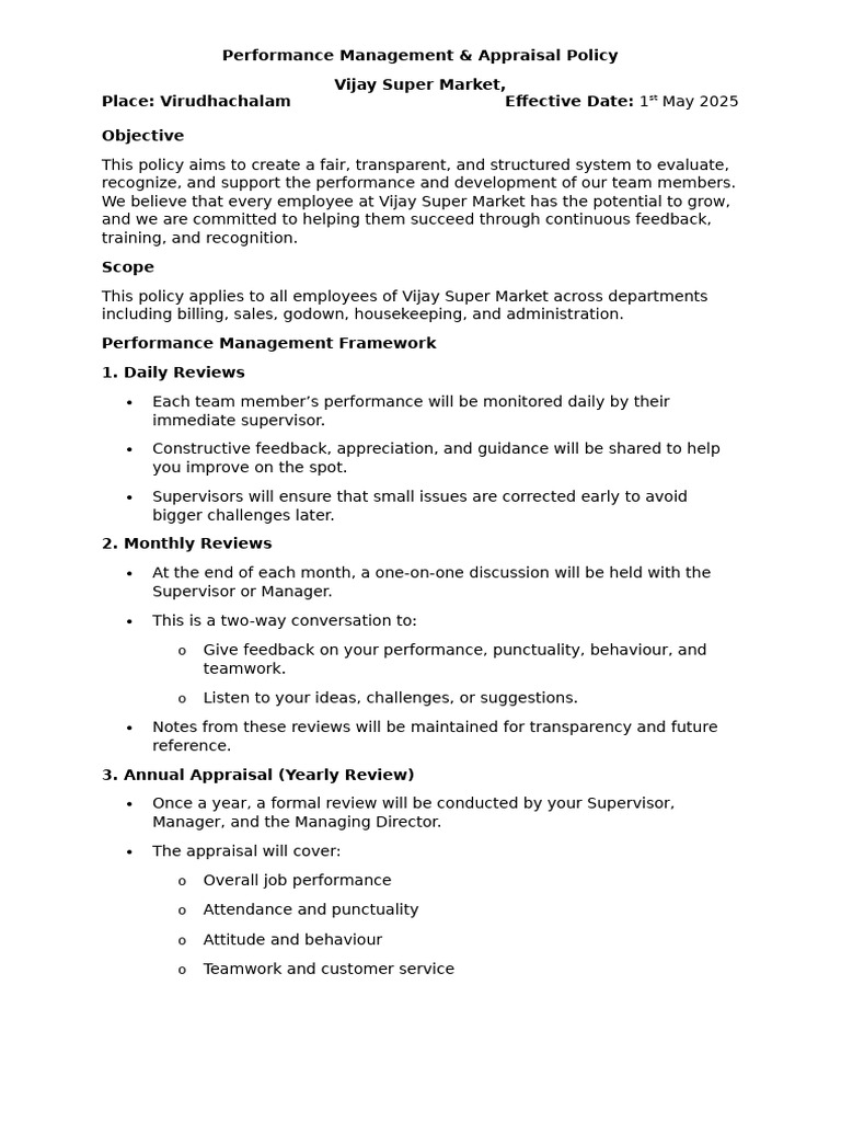 VSM - Performance Review and Appraisal Policy | PDF | Performance Appraisal | Organizational ...