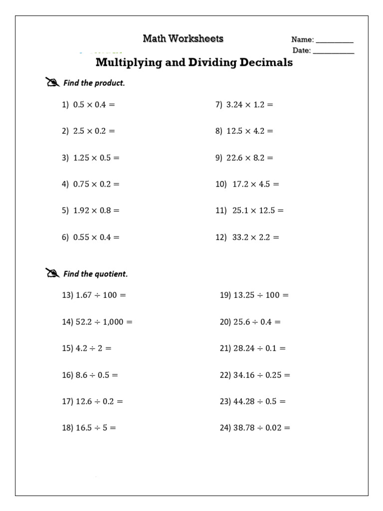 In 4 Multiplying and Dividing Decimals WS4 | PDF