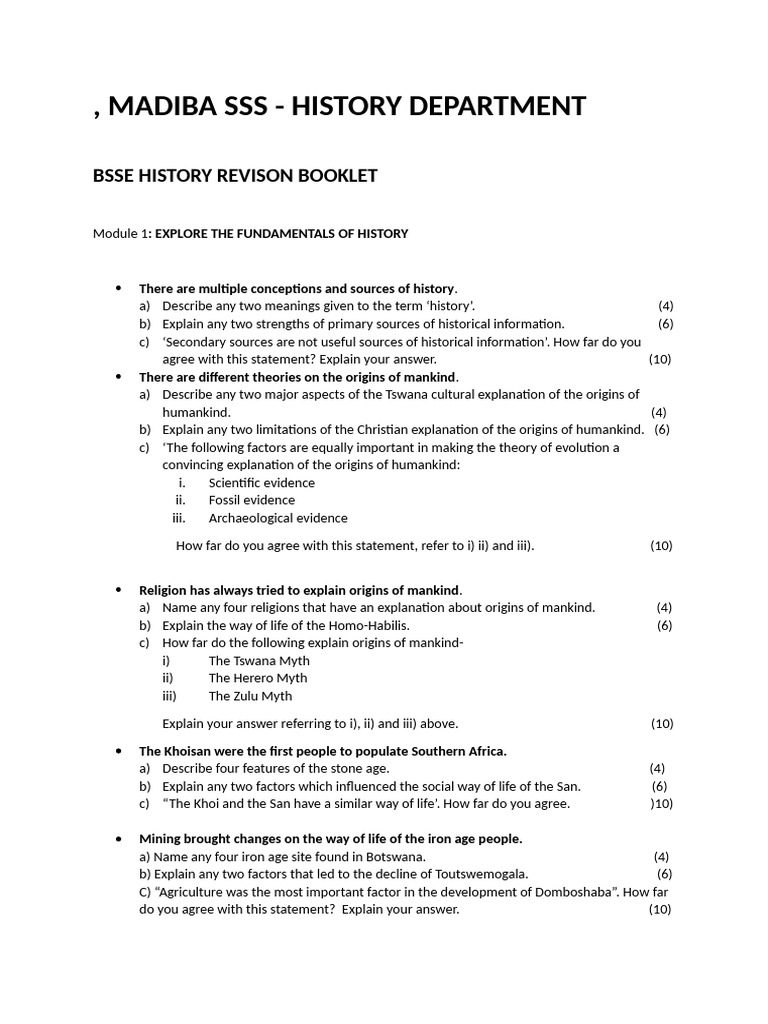 MADIBA BSSE History Revision Booklet | PDF | Botswana | Pan Africanism